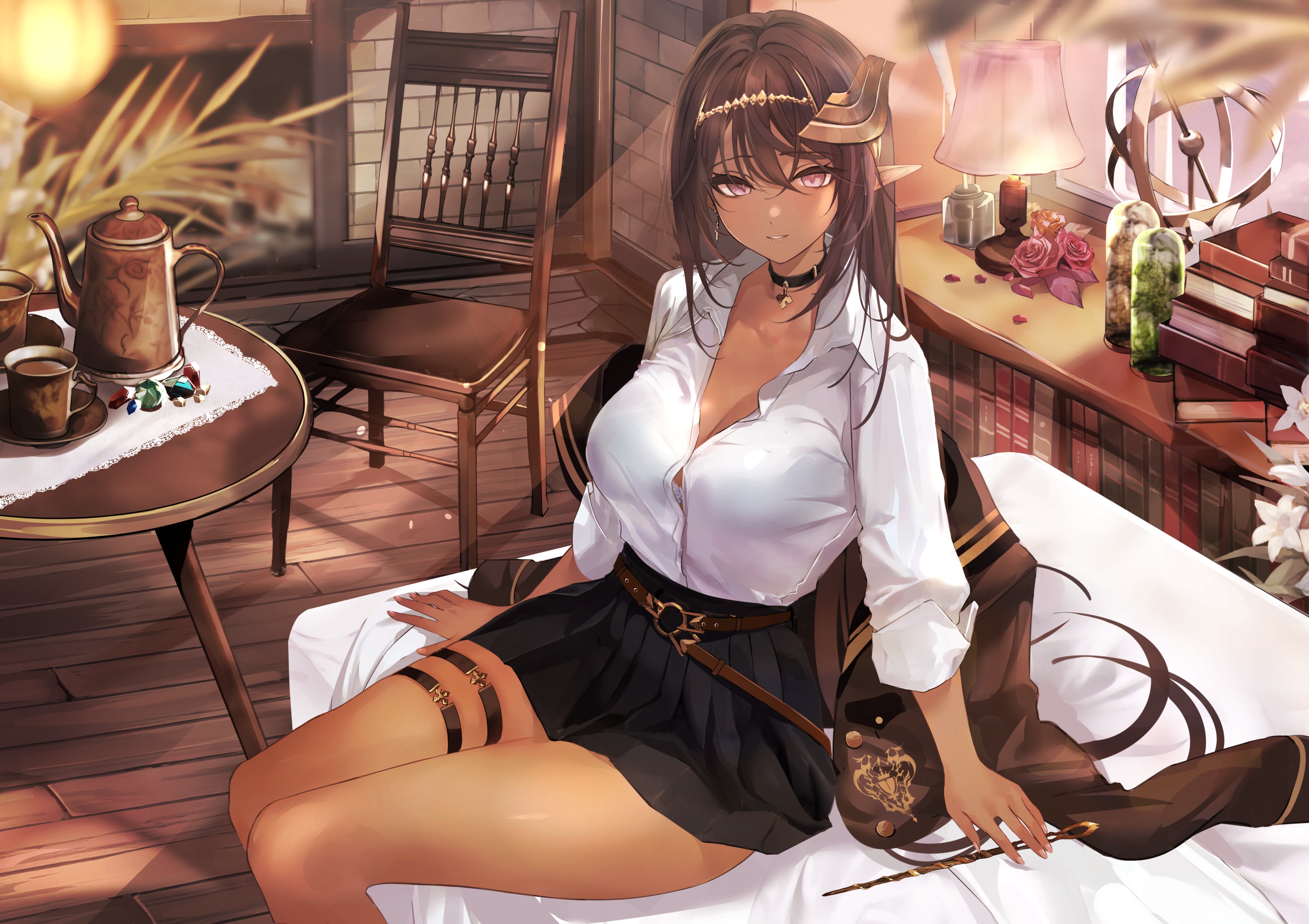 mexif bra elf garter open shirt pointy ears see through seifuku weapon | #1093610 | yande.re